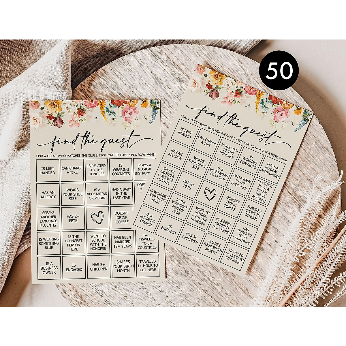 All Ewired Up 50 Find The Guest Bingo Game (50-Cards) Fun Baby Shower Game Activity, Bridal Shower, Wedding Decorations, Rehearsal Dinner, Engagement Party, Wildflower, Boho, Girl