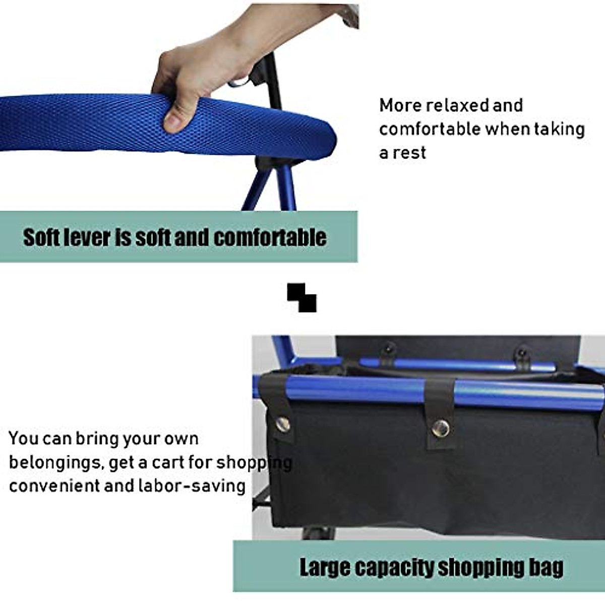 Rollators 4 Wheel with Seat Folding Lightweight, Folding Rollator with Seat and Basket, Rollator Walker for Elderly Adjustable, Disability Aids Walkers, Mobility Walkers 4 Wheels,Load weight 220lbs,Bl