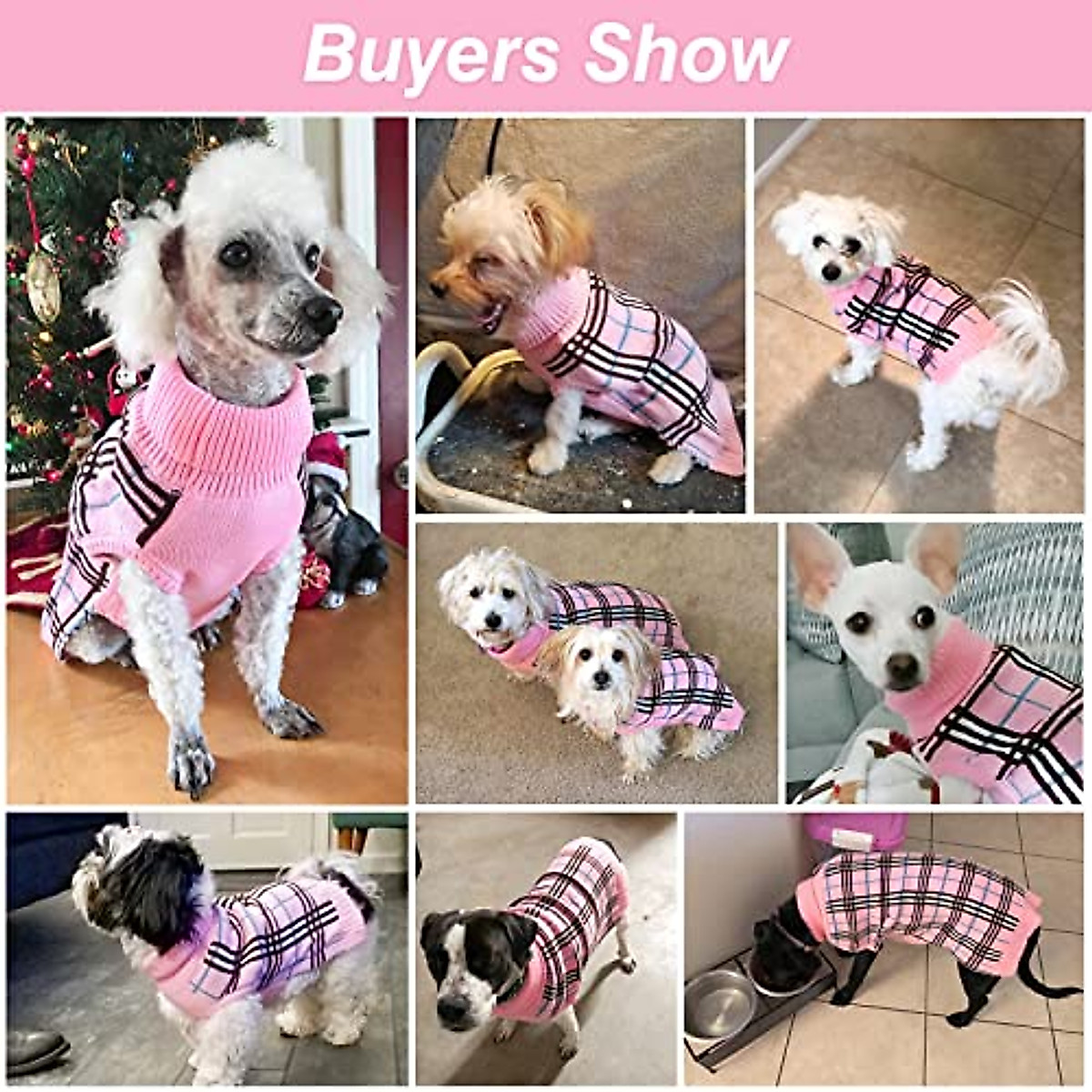 DILLYBUD Small Dog Sweaters, Dog Clothes Turtleneck Plaid Knitwear Pet Sweater Pullover for Puppy Doggie Cat Girls or Boys, Dog Apparel Coat for Fall Winter Cold Weather Indoor or Outdoor Size S,XS,M