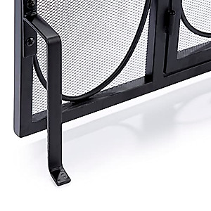 Uniflame Single Panel Black Wrought Iron Ornate Fireplace Screen with Doors
