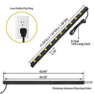 Suraielec 2-Pack 10 Outlet Long Power Strip Surge Protector, Industrial Heavy Duty Metal Shop Power Strip Flat Plug, 1000 Joules, 15 A Breaker, 6FT Cord, Wall Mountable, for Work Bench, Shop, Garage