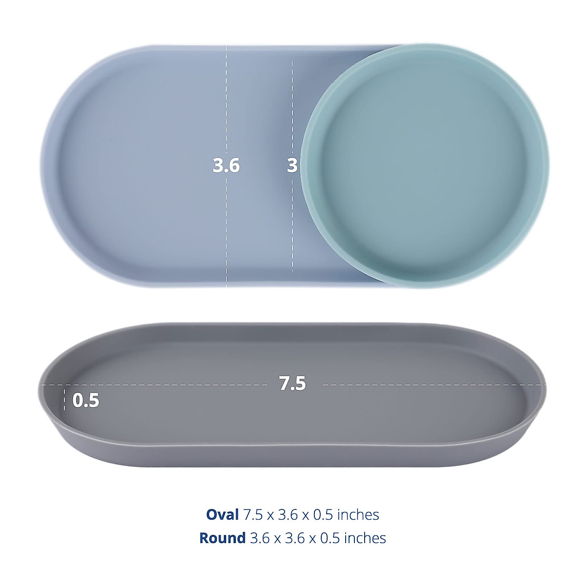 Blue Ginkgo Mini Silicone Trays – Set of 6 Easy-Clean Organizers for Bathroom, Kitchen, Desk, Vanity, and Cosmetics (Blue, Mint, Gray)