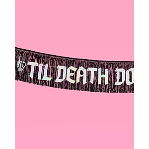 xo, Fetti Til Death Do Us Party Fringe Banner - Black and Iridescent, 5 Ft. | Bachelorette Party Decoration, Gothic Bach, Bridesmaid Favor, Rock Bride to Be Gift, Bridal Shower Supplies, Photobooth Backdrop