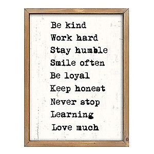 Wartter 11.8 x 15.8 inches Rustic Wood Framed Wall Decor Signs Farmhouse Wall Hanging Art - Be Kind, Stay Humble,Smile Often.