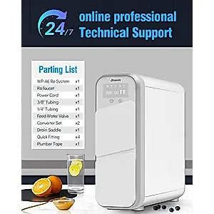 Deepuro RO Water Filter System, Reverse Osmosis Under Sink Water Filtration System 600GPD, 0.0001μm Tankless Water Purifiers 5 Stage, 1.5:1 Pure to Drain Visible TDS & Filters Life, White, WP-A6