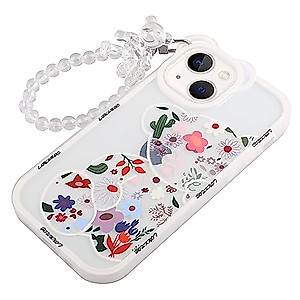 CHEAP SUNDAY for iPhone 13 Floral Bear Clearcase with Flower Design Aesthetic Phone Case for iPhone 13 Womens Girly Glitter Cute Shockproof Protective Cover with Phone Holder (Bear Design)