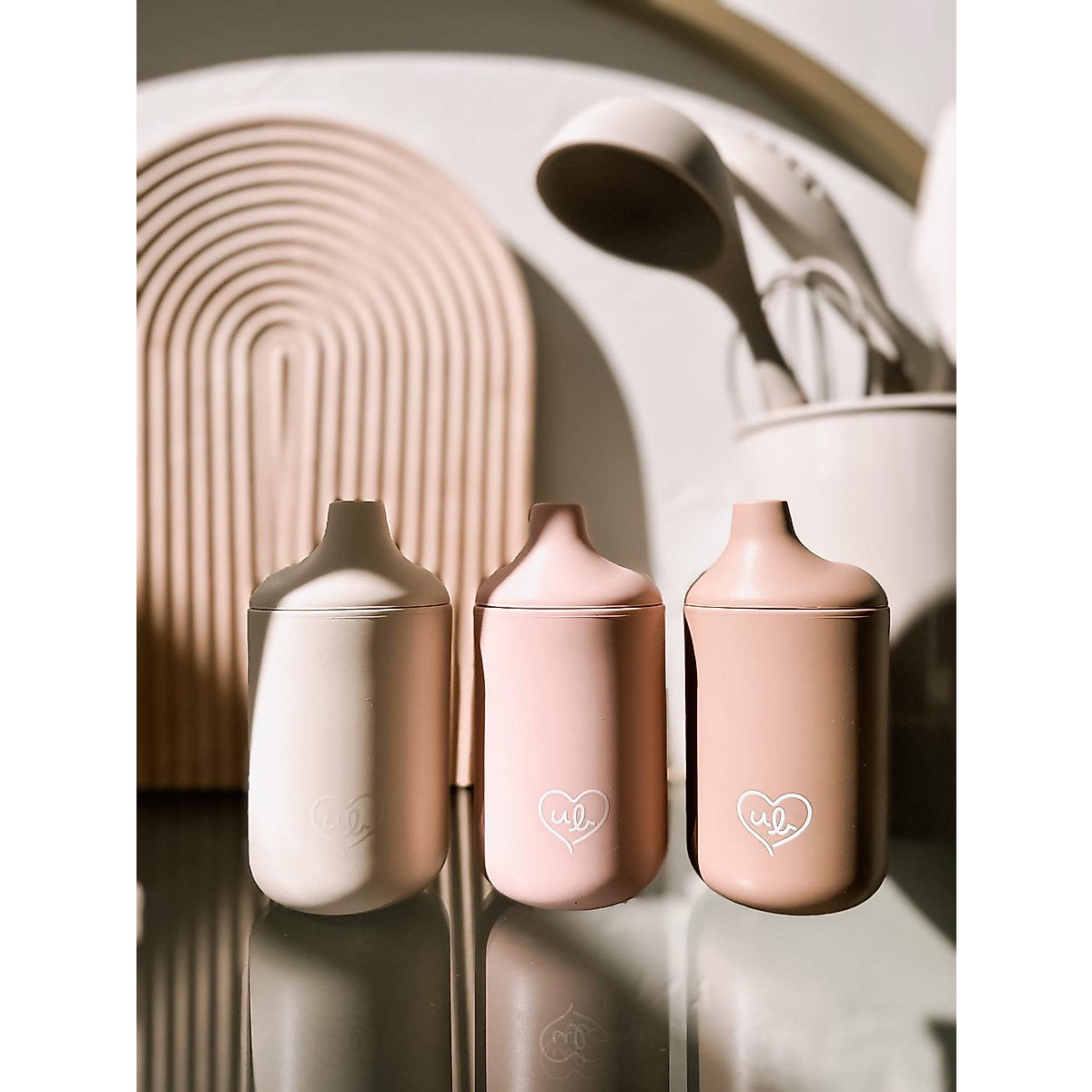 Baby Silicone Cups Reliable Lid Sippy Cup 6 oz Unbreakable No Spill Toddler Training Cup, Leak Proof, Spill Proof Kids Take and Toss Cup Set of 3 (Beige)