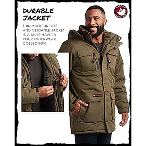 CANADA WEATHER GEAR Men's Winter Coat - Heavyweight Teflon Canvas Cargo Parka Jacket (M-XXL), Size X-Large, Olive Green