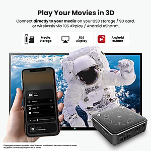 Sentrym L1 Ultra Mini 3D Portable Projector, Android 9.0, Bluetooth 5.0, Dual Band Wi-Fi, 16GB, 2GB Ram, 2 Hour Battery Life, Touch Navigation, Auto Keystone, 0.4lb (Free Tripod Stand Included!)