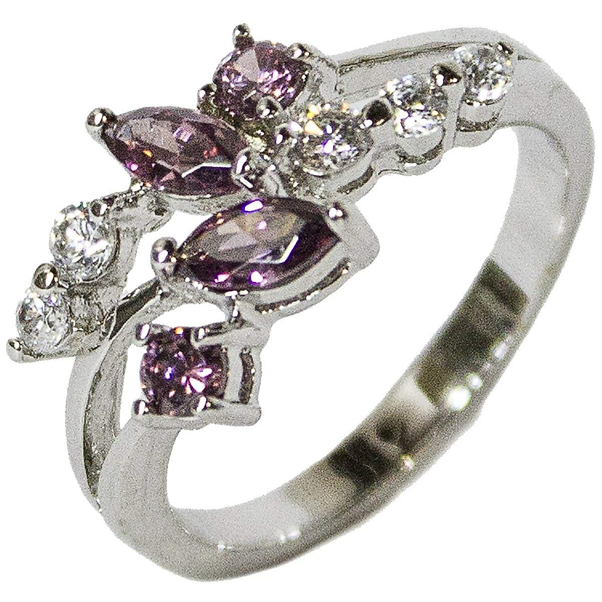 RS Covenant Women's Rhodium Plated Dress Ring Pink Marquise CZ Leaf Pattern 103 (8)
