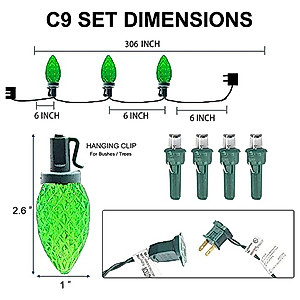 FUNPENY 50 LED Green Christmas C9 Lights Outdoor, 24.5 FT Extendable Waterproof Fairy String Light Green Wire for Xmas St. Patrick's Day Indoor Patio Tree Party Holiday Wedding House Decorations