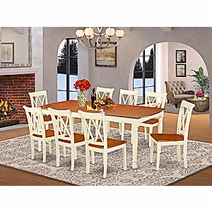 East West Furniture Dover 9 Piece Set Includes a Rectangle Dining Room Table with Butterfly Leaf and 8 Wood Seat Chairs, 42x78 Inch, Buttermilk & Cherry