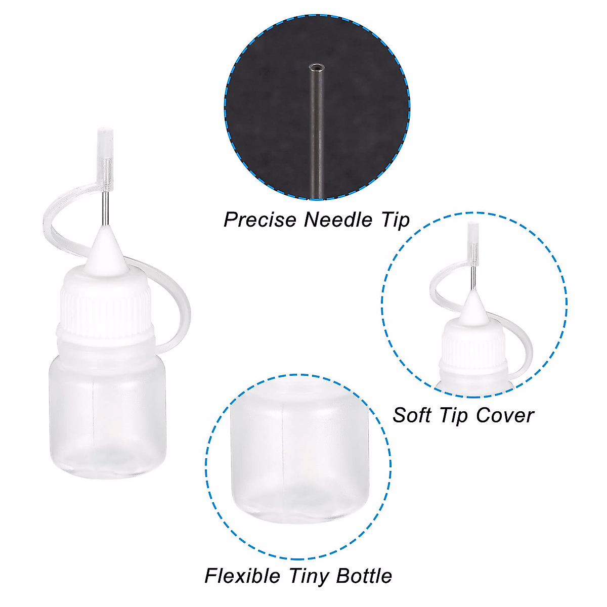 MECCANIXITY Needle Tip Bottle Precision Plastic Applicator with White Cap for DIY, Cleaning, Repair, Liquids, 3ml, 20 Pack