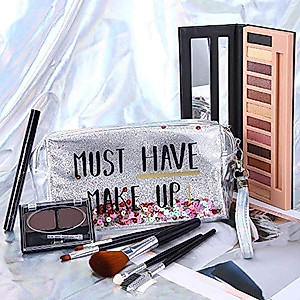 All in One Makeup Kit,12 Colors Nude Shimmer Eyeshadow Palette, Waterproof Black Eyeliner Pencil, Duo Pressed Eyebrow Powder Kit, 5 Brushes With Quicksand Cosmetic Bag Gift Set