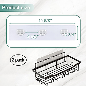 Oasiteege Shower Caddy Replacement Adhesive Strips, 2Pcs Clear Wall Hooks for Hanging Shower Organizer Shelves, Waterproof Plastic Sticky Pads for Bath Tile Inside Bathroom Kitchen, 3 Hooks