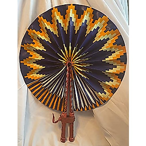 African Print Handheld Leather Folding Fan (White, Black, Brown)