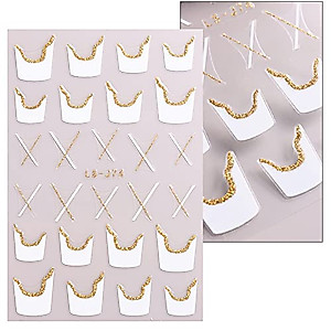 JMEOWIO 9 Sheets French Tip Nail Art Stickers Decals Self-Adhesive Pegatinas Uñas Colorful Glitter Wave Line Nail Supplies Nail Art Design Decoration Accessories