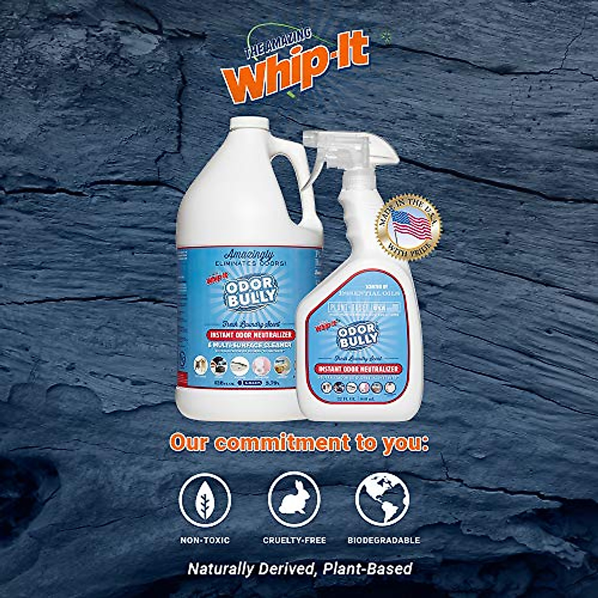 Whip-It Odor Bully Instant Odor Neutralizer Spray - Stain Remover and Odor Eliminator for Home and Car in One - Gallon and 32oz Spray
