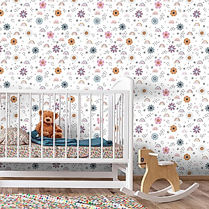 CHIHUT Boho Rainbow Peel and Stick Wallpaper - Watercolor Cute Flowers Stars Contact Paper for Kids - Self Adhesive Removable Wall Decals for Girls Bedroom Cabinets Walls 17.7"x100"