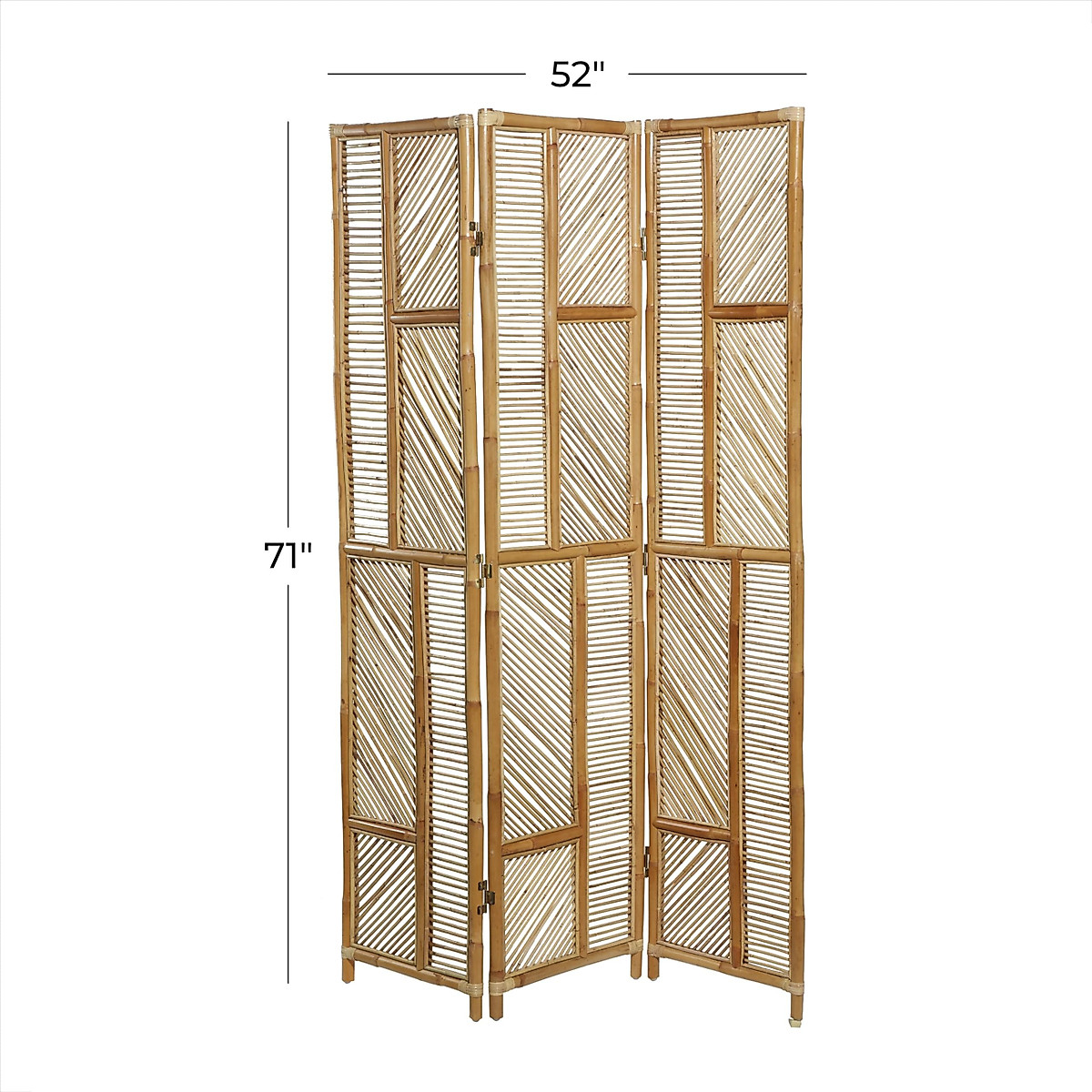 Deco 79 Wood Geometric Partition Room Divider Screen Hinged Foldable Partition 3 Panel Privacy Screen, Room Partition 52" x 1" x 71", Brown