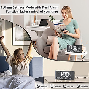 Digital Wooden Alarm Clock with Dual Alarm,Weekday/Weekend Mode,Adjustable Volume,Humidity & Temperature Detect,2-100% Dimmer,12/24H,Snooze,2 USB Chargers,Battery Backup, Loud Alarm Clock for Bedroom