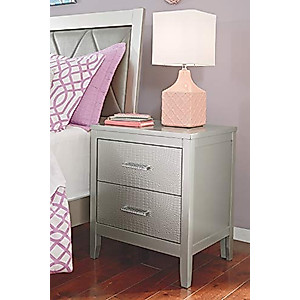 Signature Design by Ashley Olivet Glam 2 Drawer Nightstand with Faux Shagreen Drawer Fronts, Silver