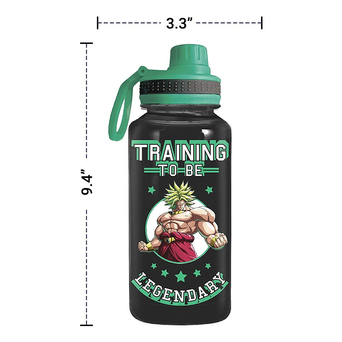 JUST FUNKY Dragon Ball Super Saiyan Goku Water Bottle w/Sporty Green Cap [BLACK 32oz] Hydro Tumbler Flask, Anime Plastic Water Bottle (OFFICIALLY LICENSED)