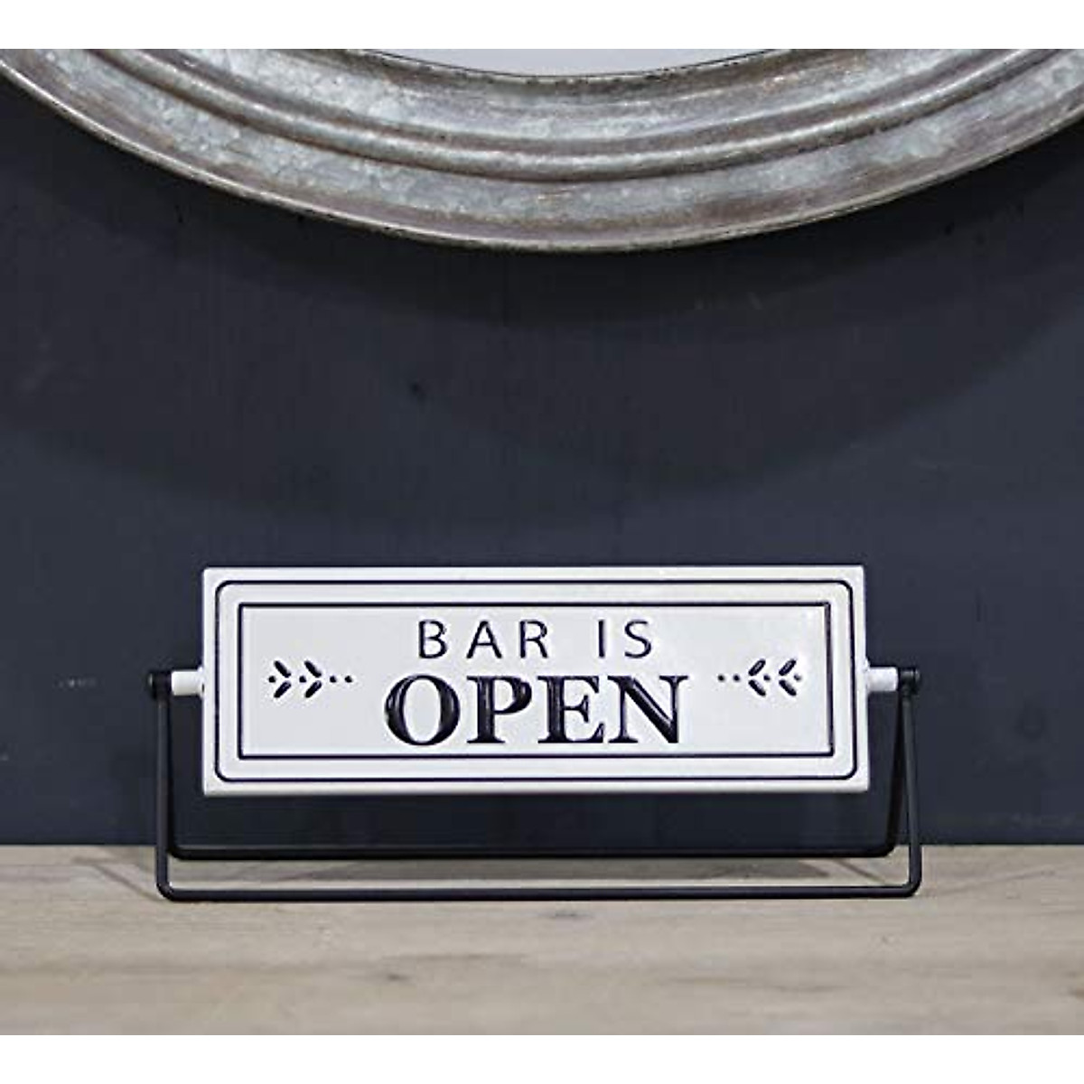 Bar Open and Closed Reversible Sign Metal Tabletop Decal, Embossed Metal Words Modern Freestanding Sign, White/Black