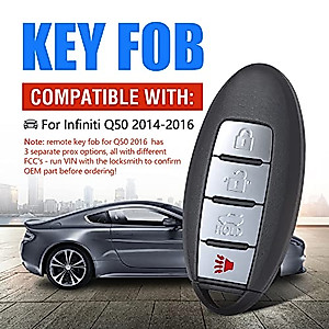 Keymall Keyless Entry Remote Key Fob Replacement for Infiniti Q50 2014 2015 2016 FCC ID:KR5S180144203 P/N:285E3-4HD0C 4A Chip 4 Buttons