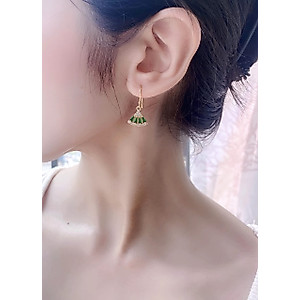 MOMOCAT 18K Gold Plated Triangle Small Emerald Green and Gold Statement Fringe Hanging Chandelier Rhinestone Drop Earrings for Women Jewelry Dangle Fashion