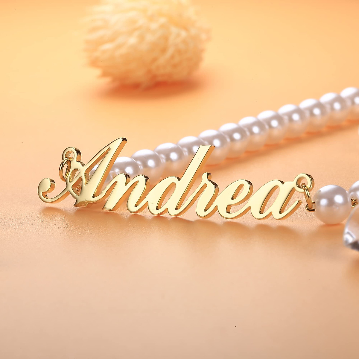Jewenova Pearl Name Necklace Personalized 18K Gold Plated Nameplate Pearl Choker Necklace Customized Jewelry for Women