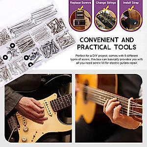 Swpeet 263Pcs Electric Guitar Screw Kit (9 Types) with Springs and Guitar String Winder, Screwdriver,Tweezers,0.75mm Guita Pick for Electric Guitar Bridge