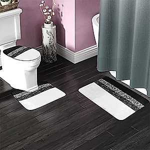 WONDERTIFY Silver Black Sequins Bathroom Antiskid Pad Shiny Pailette 3 Pieces Bathroom Rugs Set, Bath Mat+Contour+Toilet Lid Cover Grey Spangles