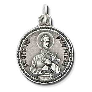 Saint Gerard Necklace Patron Saint of Fertility & Pregnancy Catholic Jewelry - Silver Oxidized Round 7/8" St Gerard Medal with 24" Adjustable Hypoallergenic Ball Chain - Made in Italy