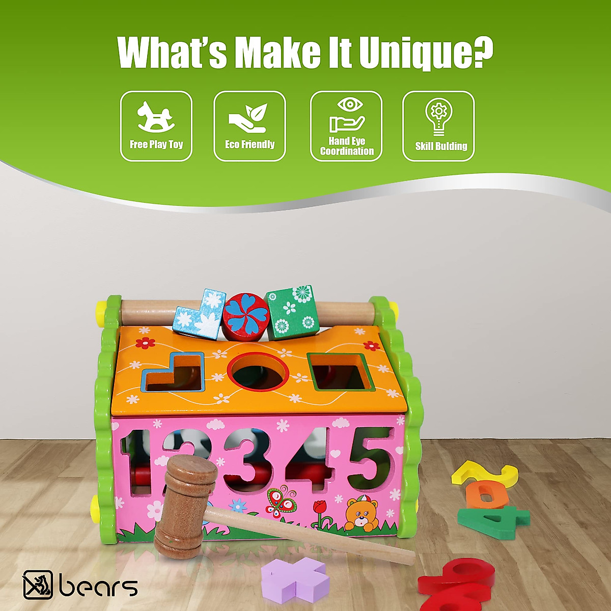 Xbears, Montessori Toys for 2 3 Year Old - Sorting Toy for Toddler, Kids - Pound a Ball - Gifts for Kids 2-4 - Fine Motor Skill Early Learning Toys - Educational Teaching Clock.