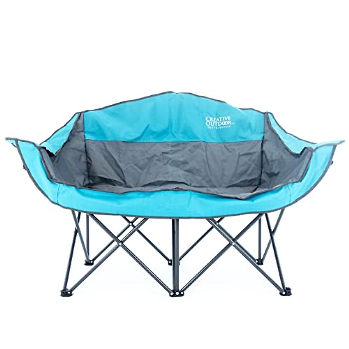 Creative Outdoor Distributor Luxury Camp Chair, Steel Frame & Polyester Fabrics, Folds Compact, Storage Bag Included (2 Person, Gray/Teal)