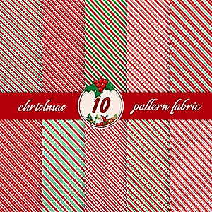 10 Pieces Christmas Fabric Bundles Sewing Quilting Fabric Xmas Red and Green Candy Cane Printing Fabric Squares Craft Fabric for Patchwork Sewing DIY Craft Christmas Party Supplies (20 x 15.75 Inches)