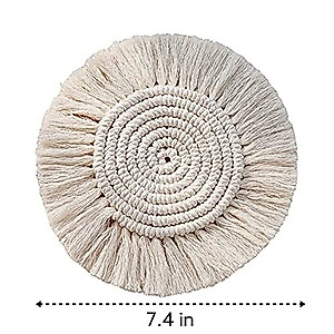 Hygge & Cwtch Handcrafted Macrame Coasters Set of 4 - Handmade Cotton Rope Woven Macrame Coaster with Tassel | Boho Home Decor Mugs and Cups Pads for Drinks, Wine Glass Table Countertop Office