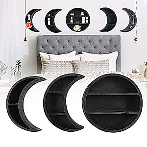 PUXING Hanging Wooden Shelf, Wall Mounted Floating Moon Shelves, Home Wall Decor for Living Room Bedroom Bathroom Kitchen