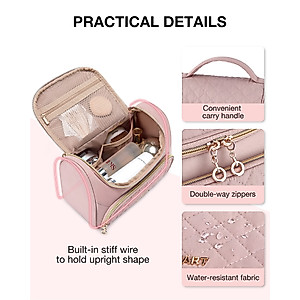 BAGSMART Travel Makeup Bag, Cosmetic Bag Make Up Organizer Case,Large Top Flap Wide Open Pouch for Women Purse for Toiletries Accessories Brushes(Pink)