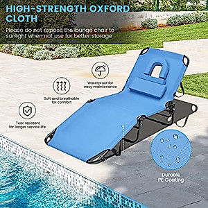 GYMAX Tanning Chair, 350lbs Beach Lounge Chair with Face Hole, Detachable Washable Pillow & Carry Strap, Adjustable Folding Chaise Lounge, Layout Chair for Outside, Patio, Poolside, Lawn (2, Blue)