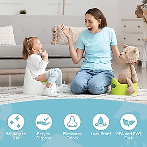 TidyTots Disposable Potty Chair Liners and Pads for Potty Training Toddlers | XL Combo Travel Refill Pack of 32 Disposable Potty Liners for Toddlers and 32 Absorbent Pads | Keeps Potty Seat Clean