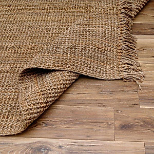 Hauteloom Moncton Handwoven Sea Grass Jute Rug - Natural Fiber Area Rug - Natural Fringe Tassel - Rattan Wicker Look Carpet - Brown - 5' x 7'6" (5x7)