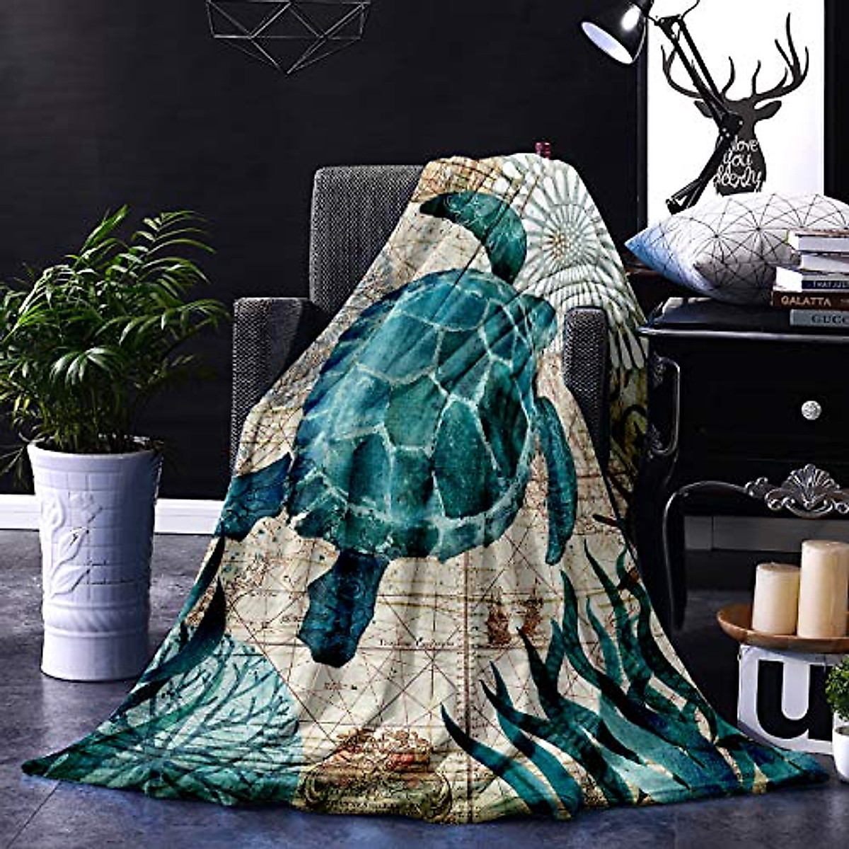Aomike Flannel Fleece Throw Blanket for Couch- 39" x 49", Underwater World Sea Turtle Nature Watercolor Style Blanket Super Soft Cozy Plush Microfiber Fluffy Blanket Lightweight Warm Bed Blanket