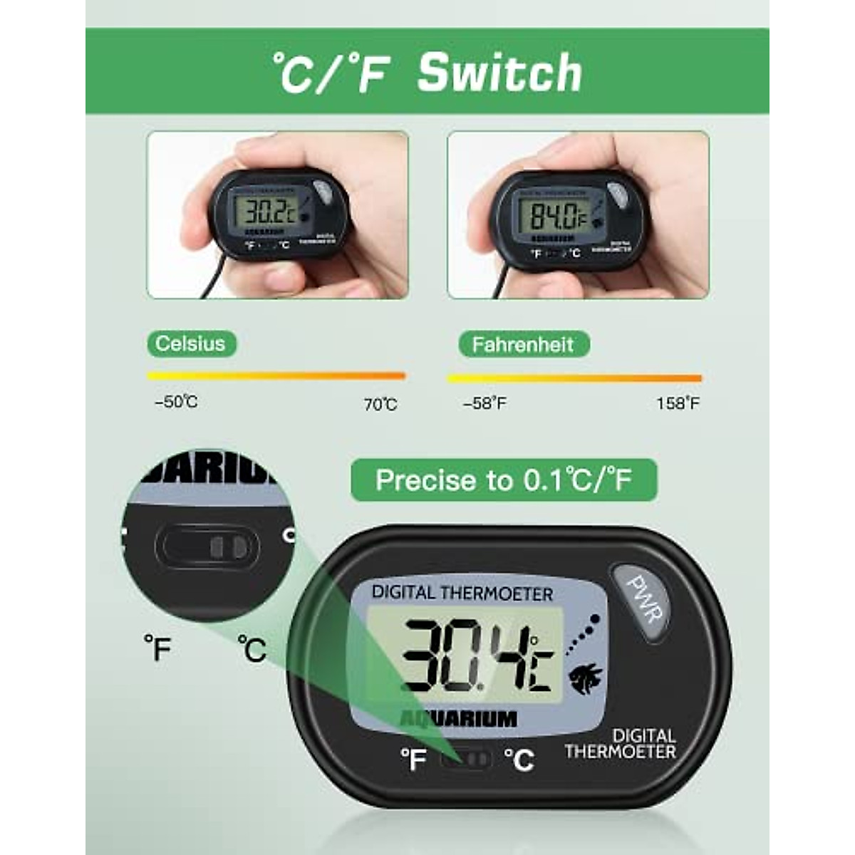 Zacro Petbank 2 Pack Digital Aquarium Thermometer, Fish Tank Thermometer, Water Thermometer with Large LCD Display, Reptile Thermometer for Fish Tank Water Terrarium