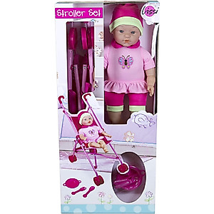 Lissi Doll: Umbrella Stroller Set with 16" Doll Role Play Toy, Folds up Compactly, For Ages 4 and up