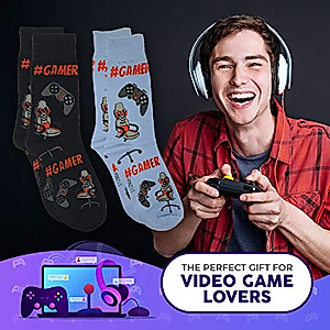 Foozys Mens Crew Socks | Late Night Party & Up to No Good Novelty Socks | 2 Pair (Gamer)