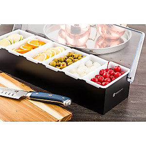 Restaurantware Stainless Steel Condiment Dispenser with 6 Plastic Tray Compartments and Clear Lid: Perfect for Bars Ice Cream Shops and Coffee Buffets - Easy to Use Garnish Server Station - 1-CT