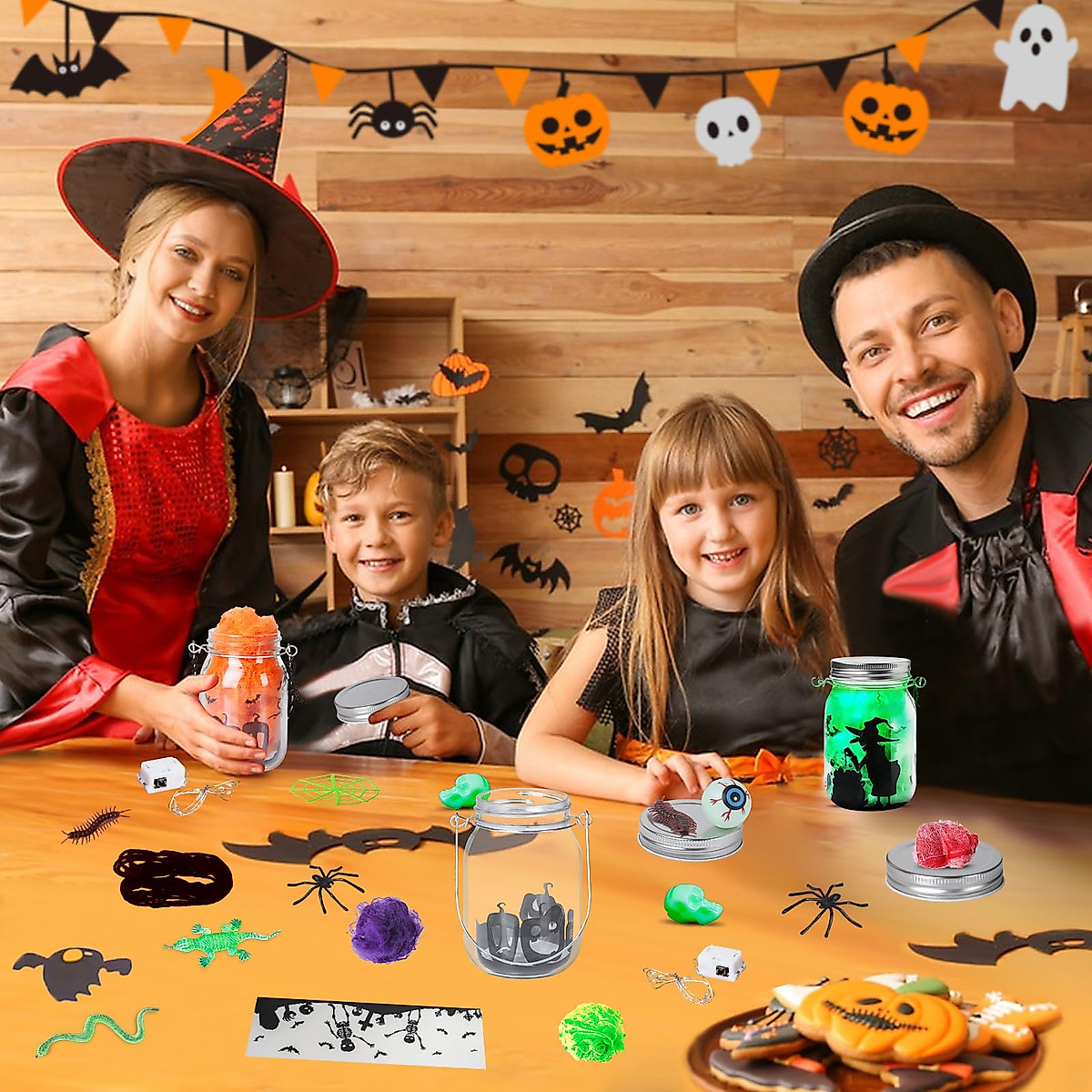 ShyLizard 3Pack Halloween Crafts for Kids, Halloween Mason Jar with Accessories, Halloween DIY Arts and Crafts Kits, Halloween Art Activities for Kids Age 3 4 5 6 7 8 9 10 Years, Halloween DIY Crafts