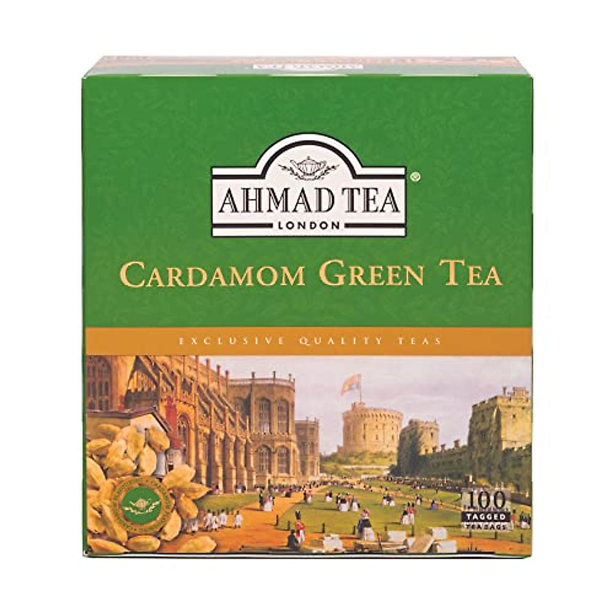 Ahmad Tea Green Tea, Cardamom Teabags, 100 ct (Pack of 1) - Caffeinated & Sugar-Free